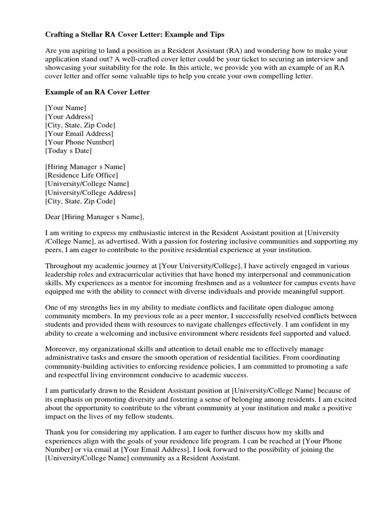 Ra Cover Letter Example | Download Free PDF | Essays | Résumé