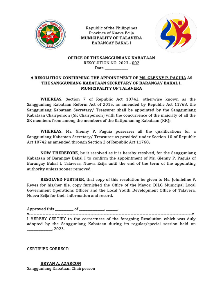 SK Secretary Appointment Confirmed | PDF | Youth Organizations | Government