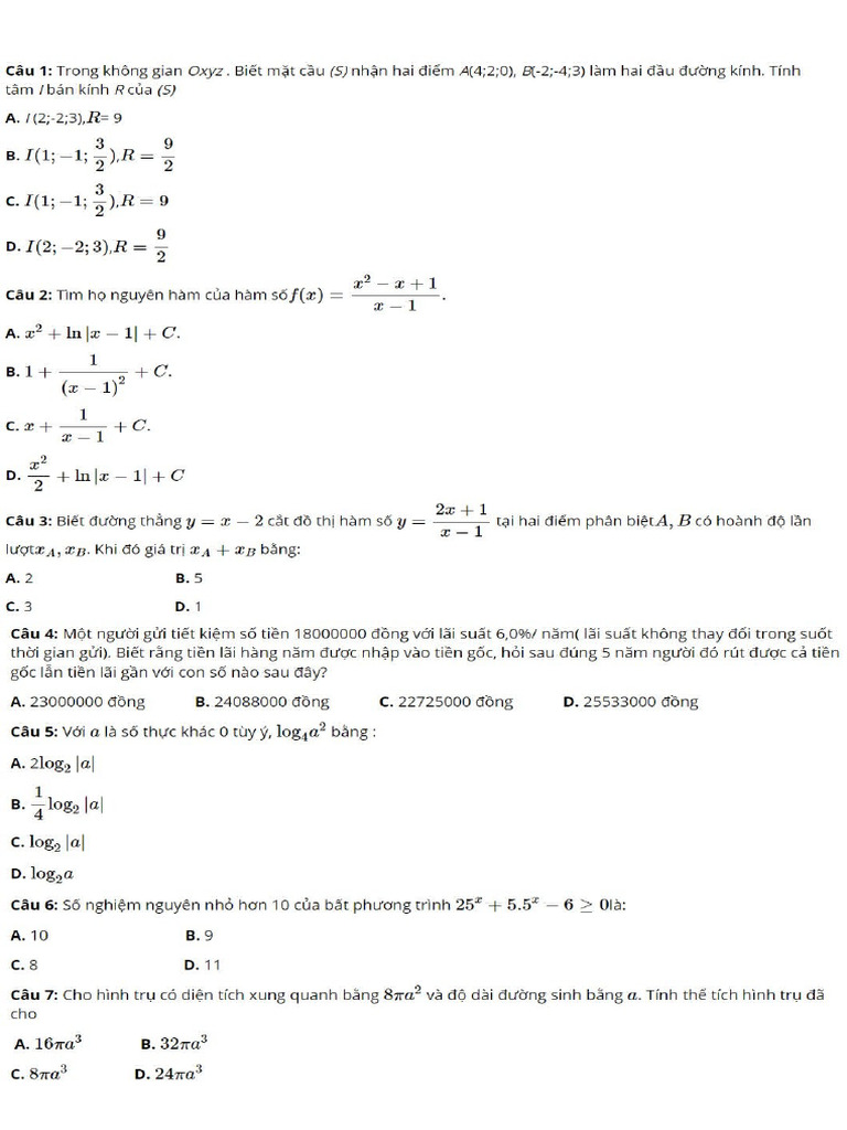 Đê Thi Gi A Kì 2 L P 12 | PDF