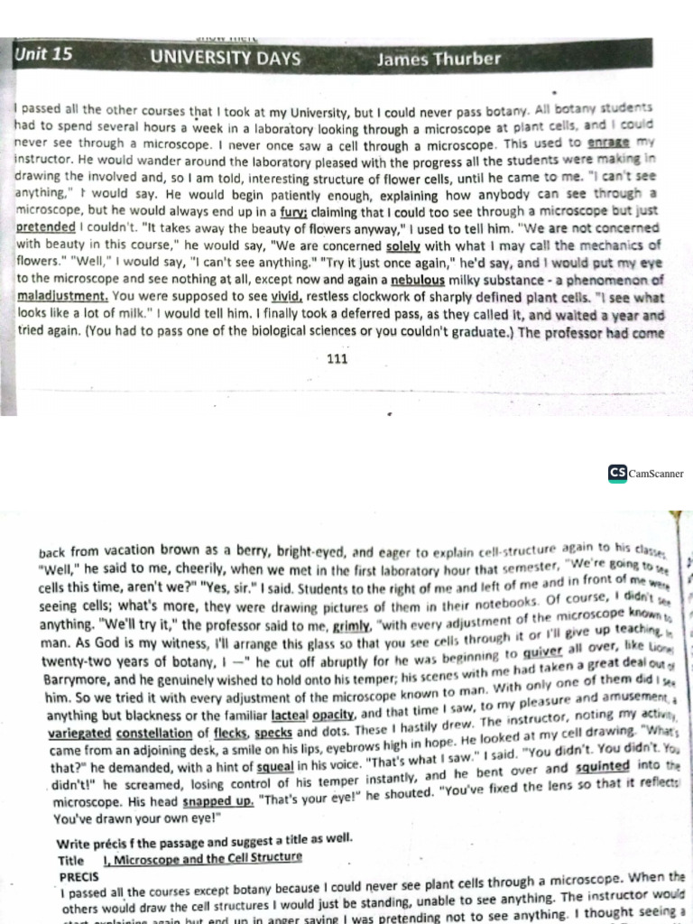 Unit # 15 - University Days - 11th | PDF