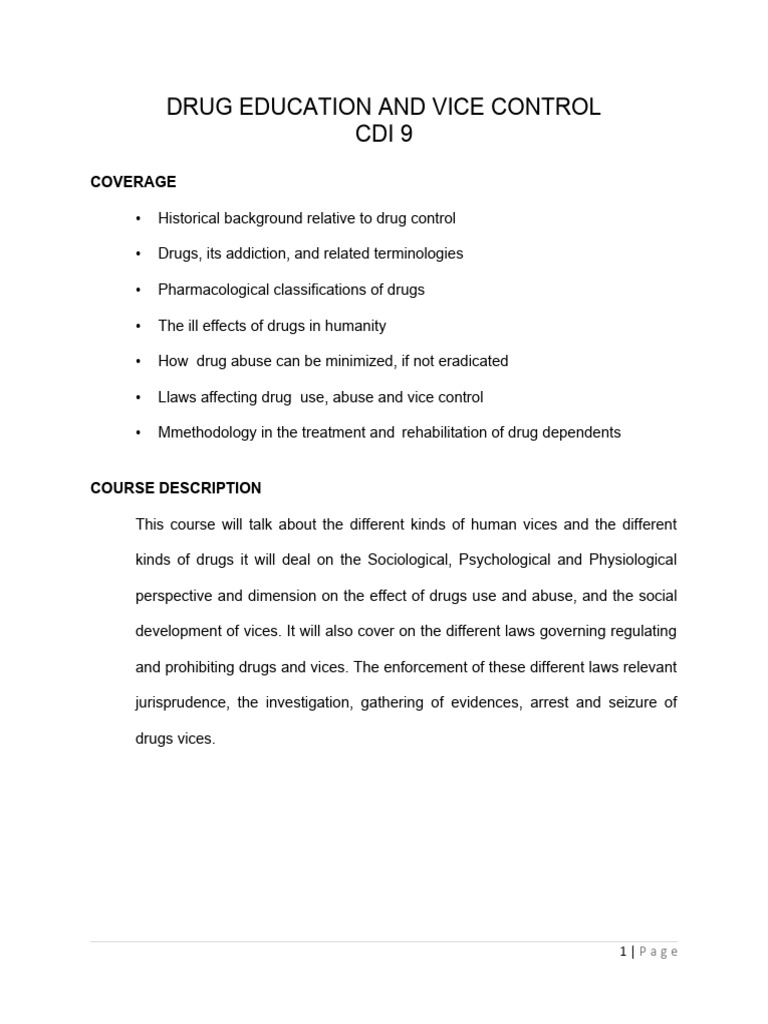 Drug Education and Vice Control Overview | PDF | Opium | Substance ...