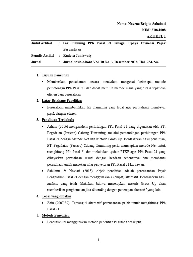 Novena Sahabati (21041008) - Tugas 1 Riviu Artikel | PDF
