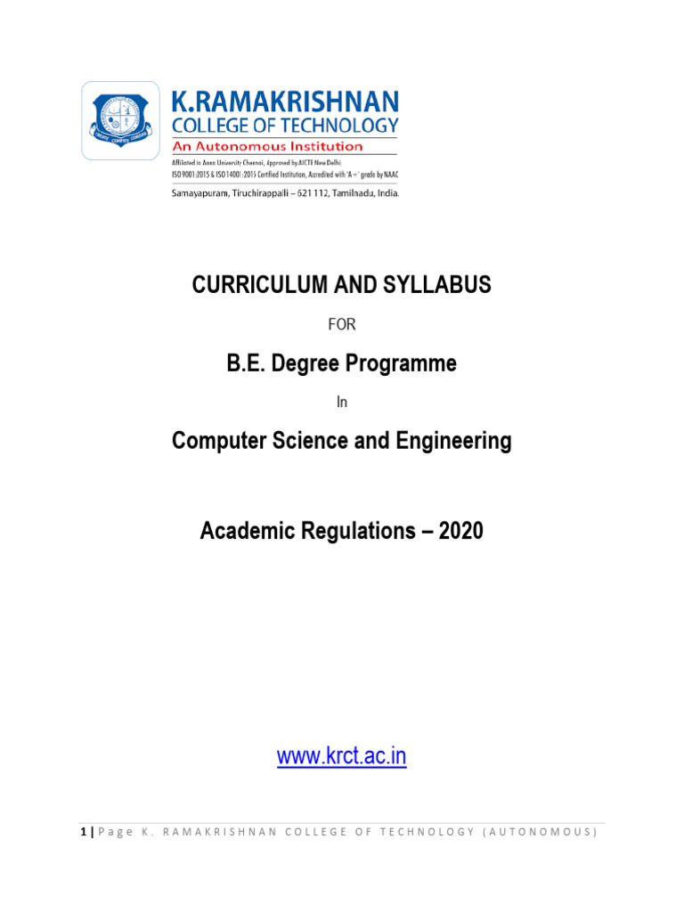 Curriculum and Syllabus B.E. Degree Programme Computer Science and Engineering | PDF | Integral ...