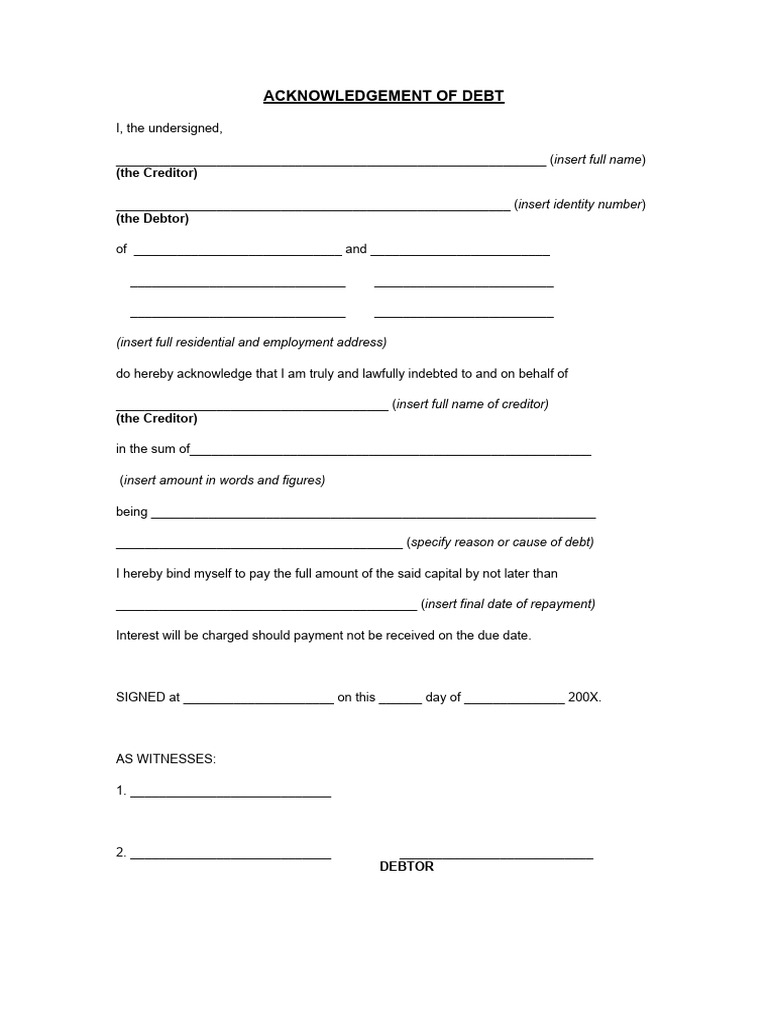 Acknowledgement of Debt | PDF | Debt | Loans