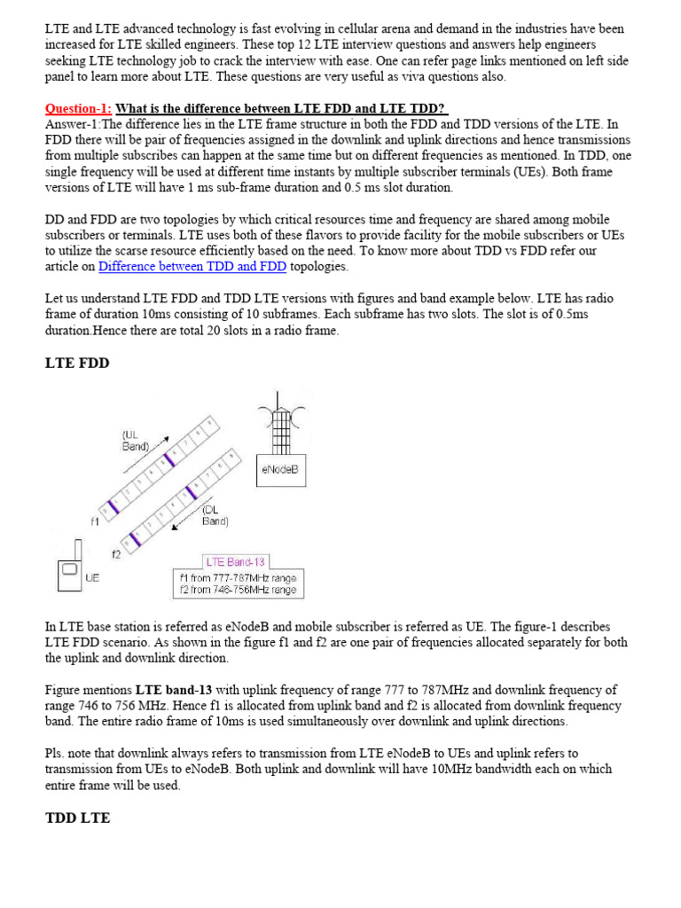LTE Interview Questions and Answers Ericsson | PDF | Orthogonal Frequency Division Multiplexing ...