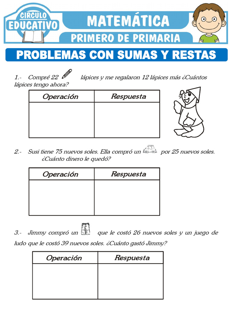 Problemas de Sumas y Restas para 1° Grado | PDF