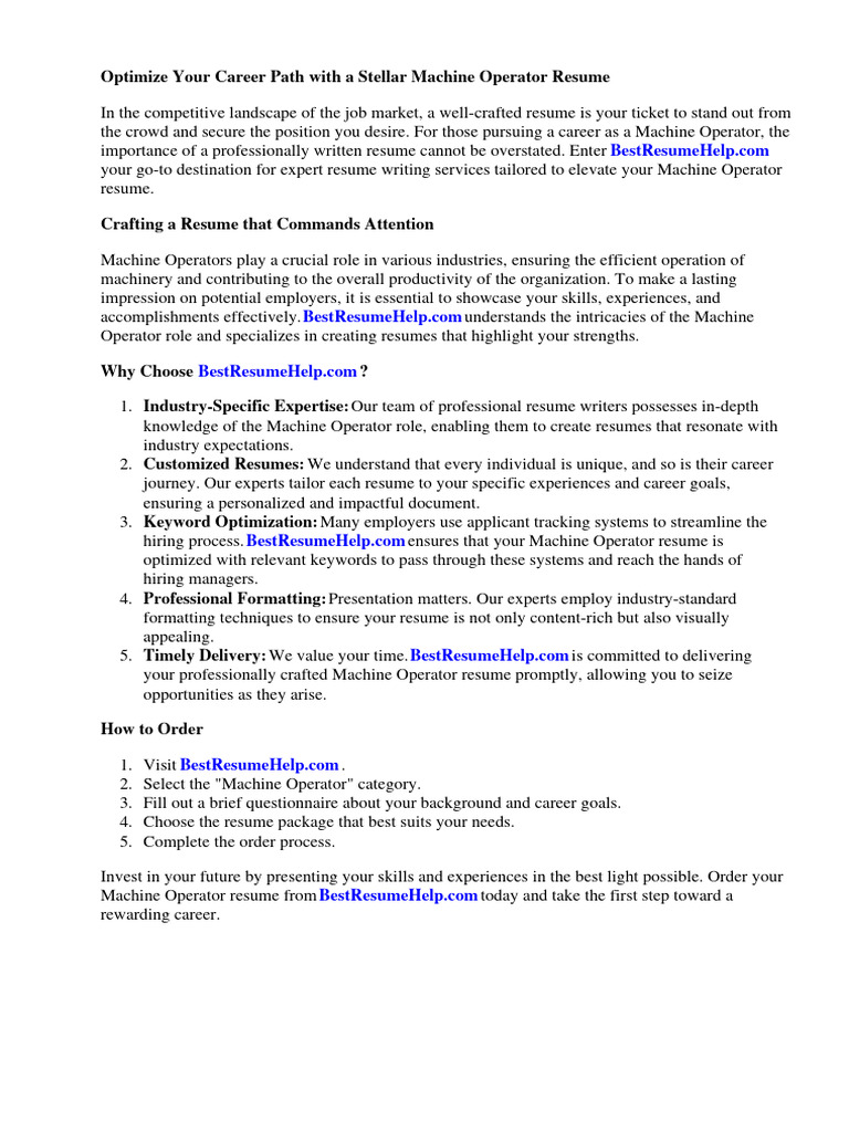 Machine Operator Resume | PDF | Numerical Control | Résumé