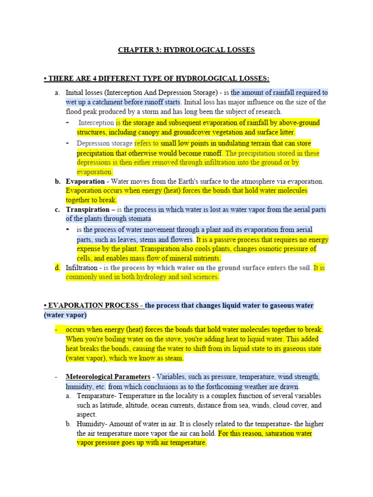 Types and Estimation of Hydrological Losses | PDF | Evaporation ...