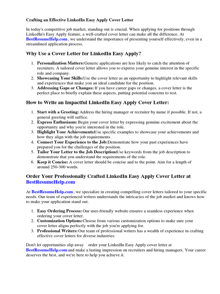Linkedin Easy Apply Cover Letter | PDF | Résumé | Linked In