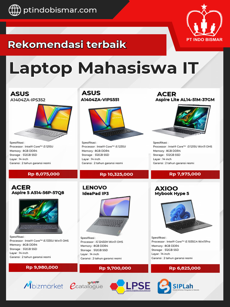 Harga Laptop Mahasiswa IT Rekomendasi Indo Bismar | PDF