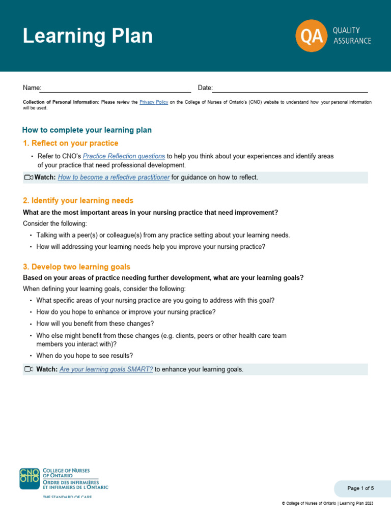 Qa Learning Plan Fillable en | PDF | Nursing | Learning