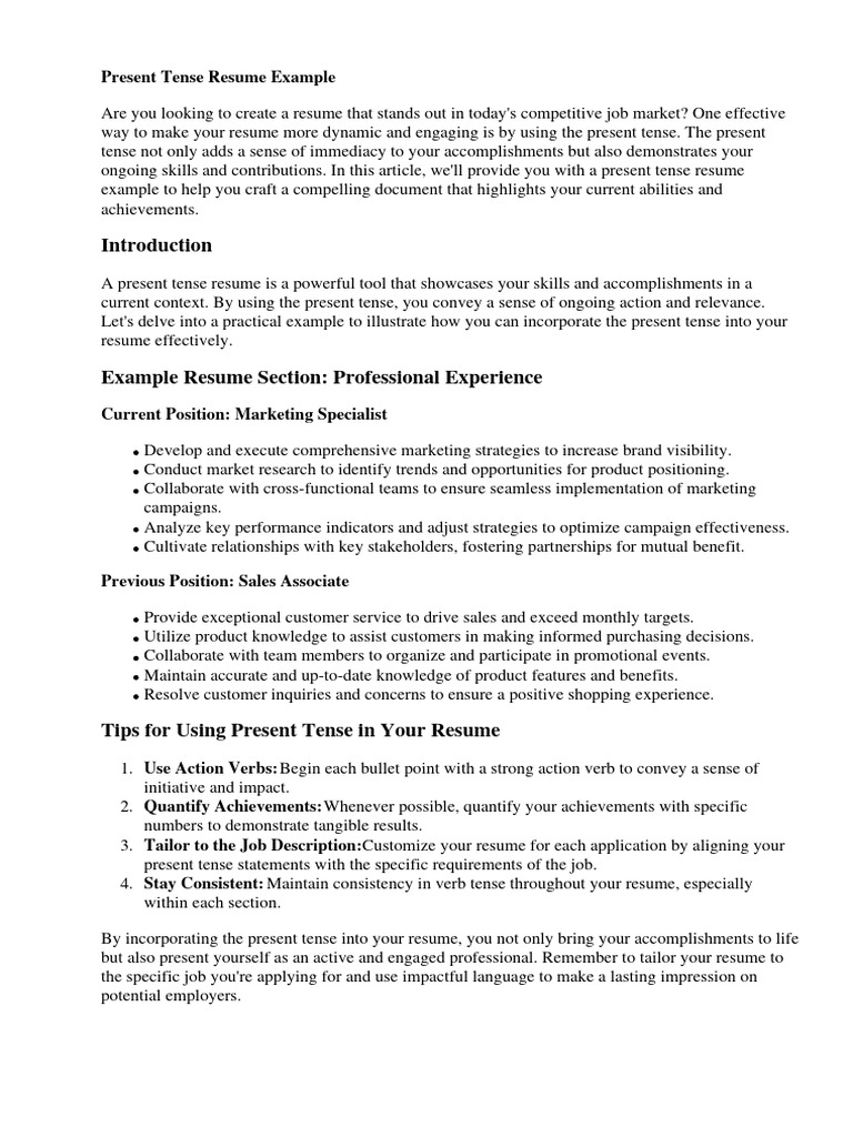 Present Tense Resume Example | PDF