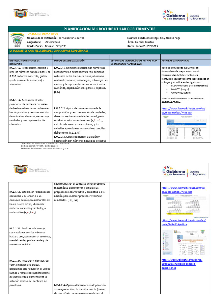 Formato de Planificación Microcurricular 2023-2024 | PDF | Geometría ... Formato de Planificación Microcurricular 2023-2024 | PDF | Geometría ...
