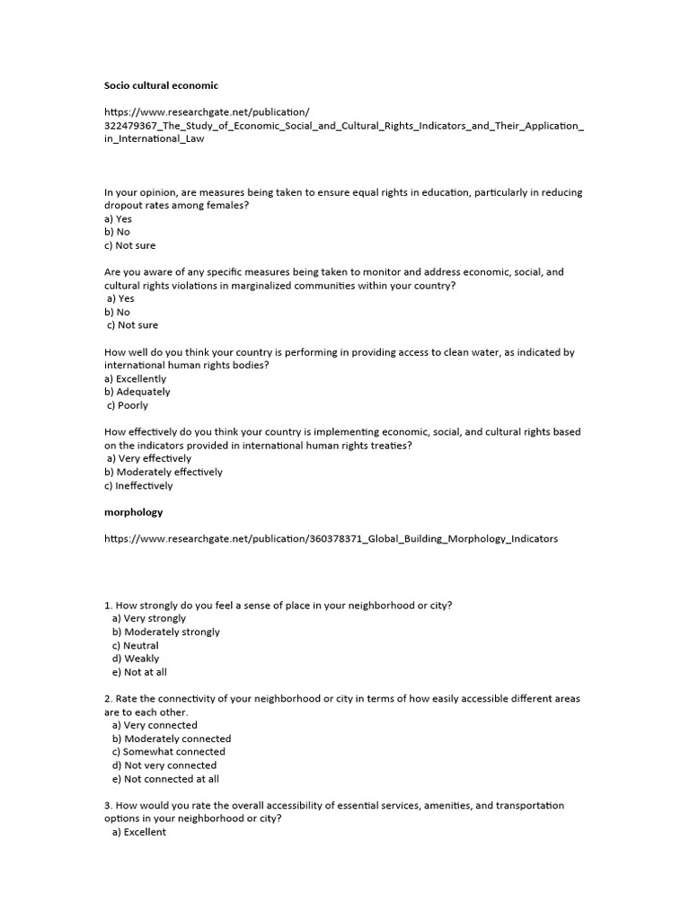 Questionnaire Urban Design | PDF | Rights | Neighbourhood