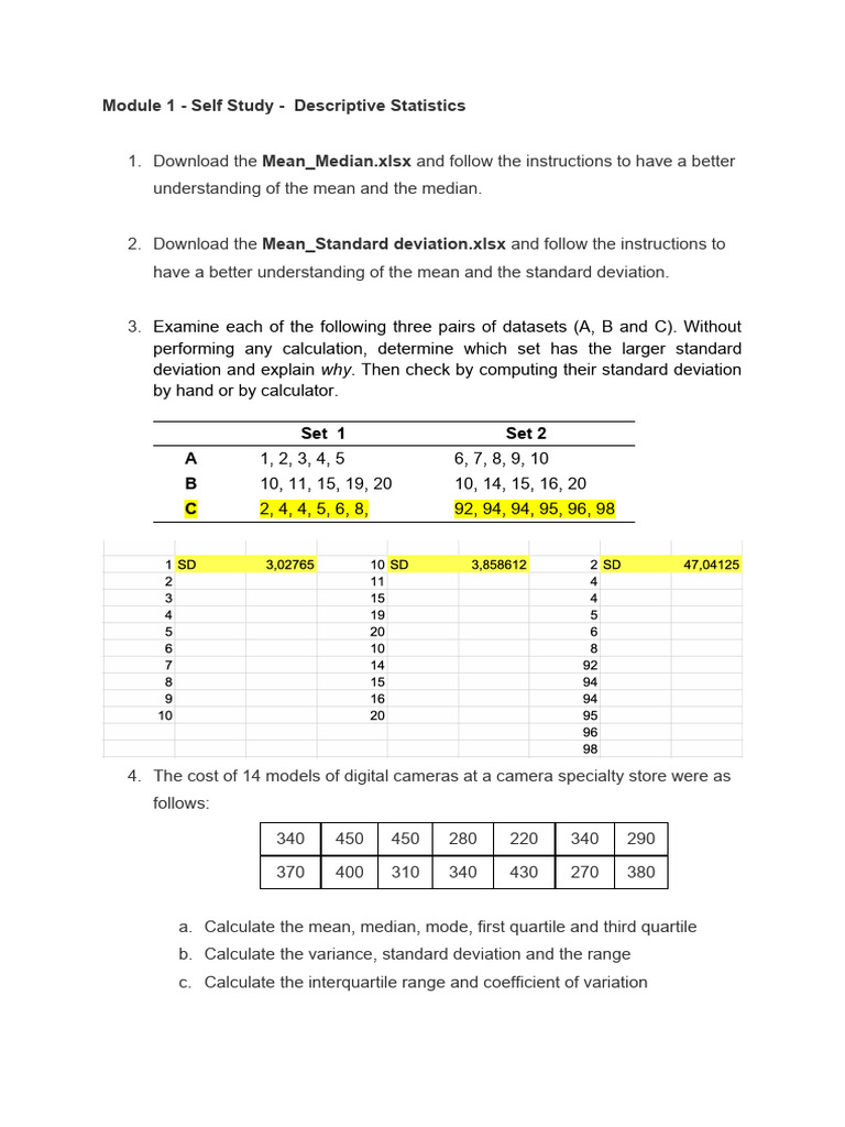 Descriptive Statistics Self-Study Guide | PDF | Computers
