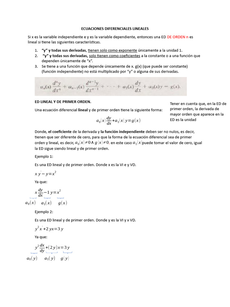 ECUACIONES DIFERENCIALES LINEALES | PDF | Derivado | Ecuaciones