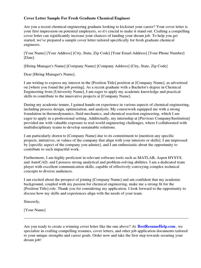 Cover Letter Sample For Fresh Graduate Chemical Engineer | PDF | Résumé ...