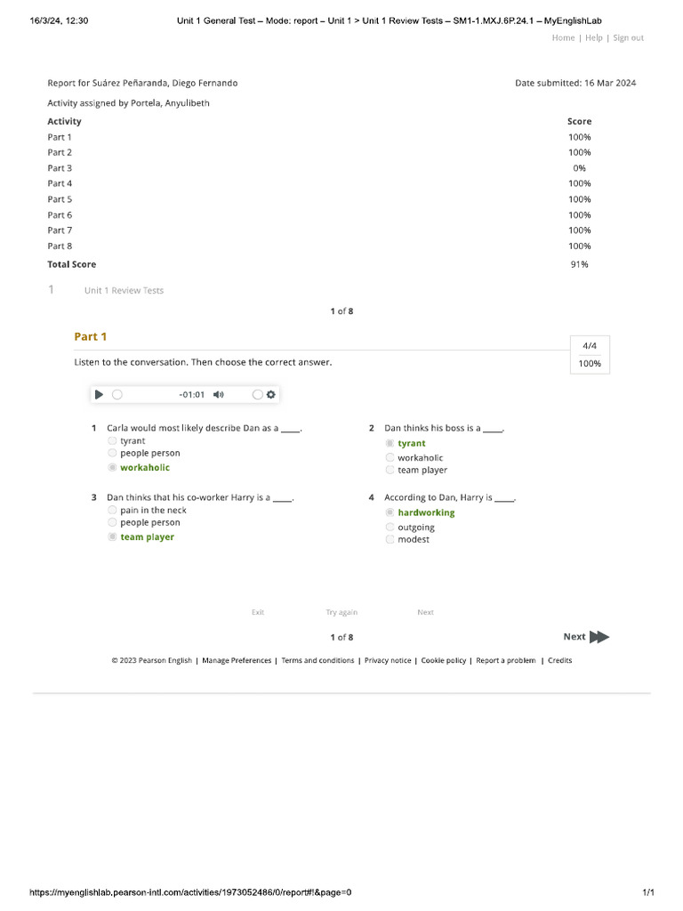 My English Lab Summit 1 Unit 1 Review Test | PDF
