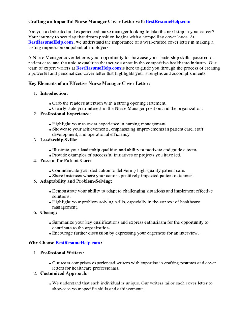 Nurse Manager Cover Letter | PDF Nurse Manager Cover Letter | PDF
