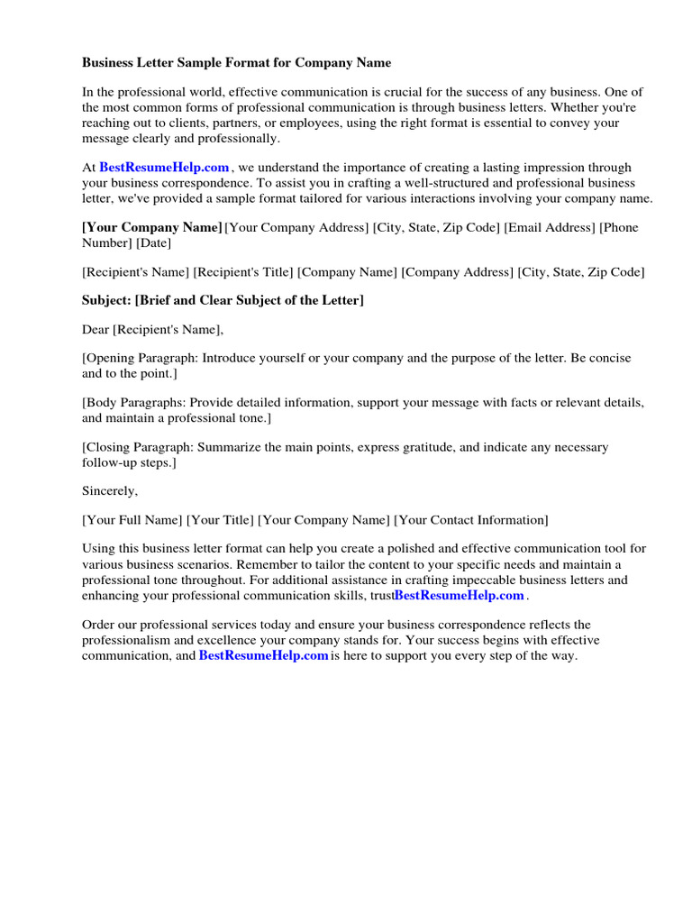 Business Letter Sample Format Company Name | PDF | Communication ...