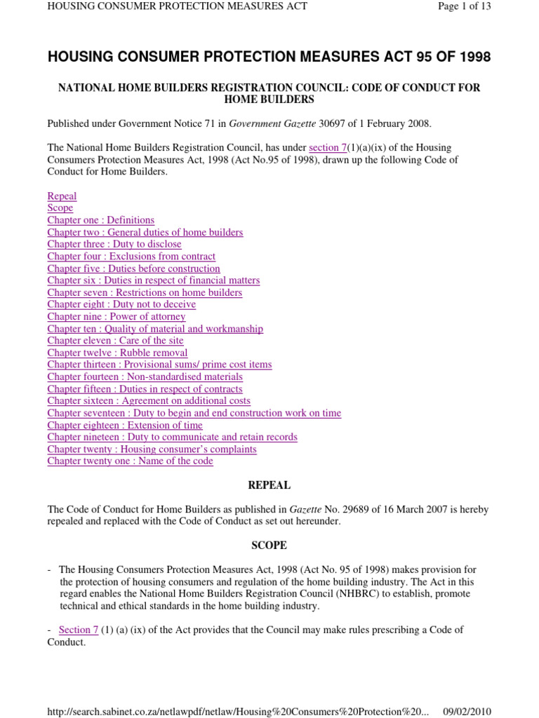 Code of Conduct For Home Builders | PDF | Indemnity | Consumer Protection