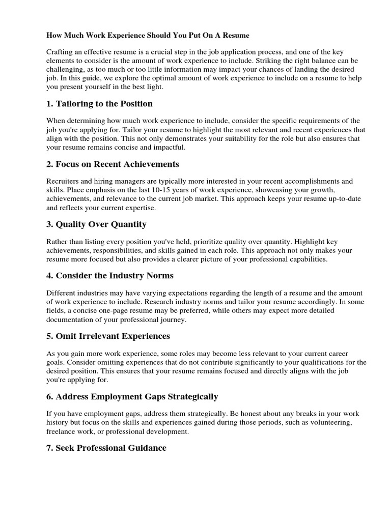 How Much Work Experience Should You Put On A Resume | PDF | Résumé ...
