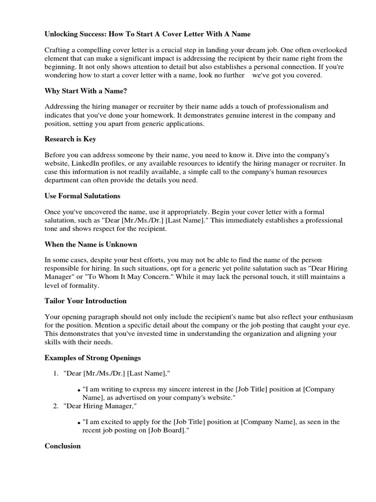 How To Start A Cover Letter With A Name | PDF | Résumé | Recruitment