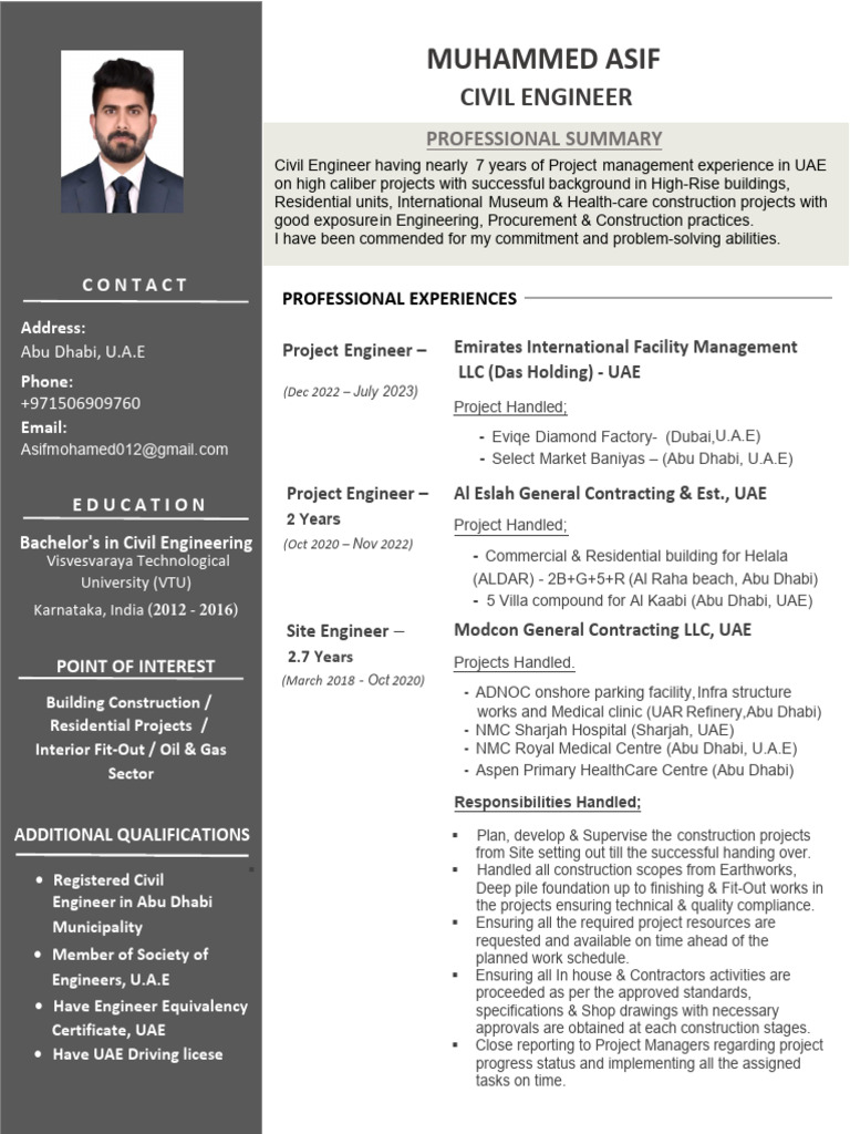 CV & Portfolio - Mohammed Asif - Civil Engineer | PDF | United Arab ...