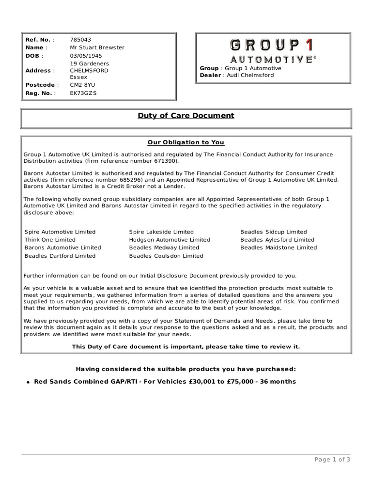 MR Stuart Brewster - Duty of Care | PDF