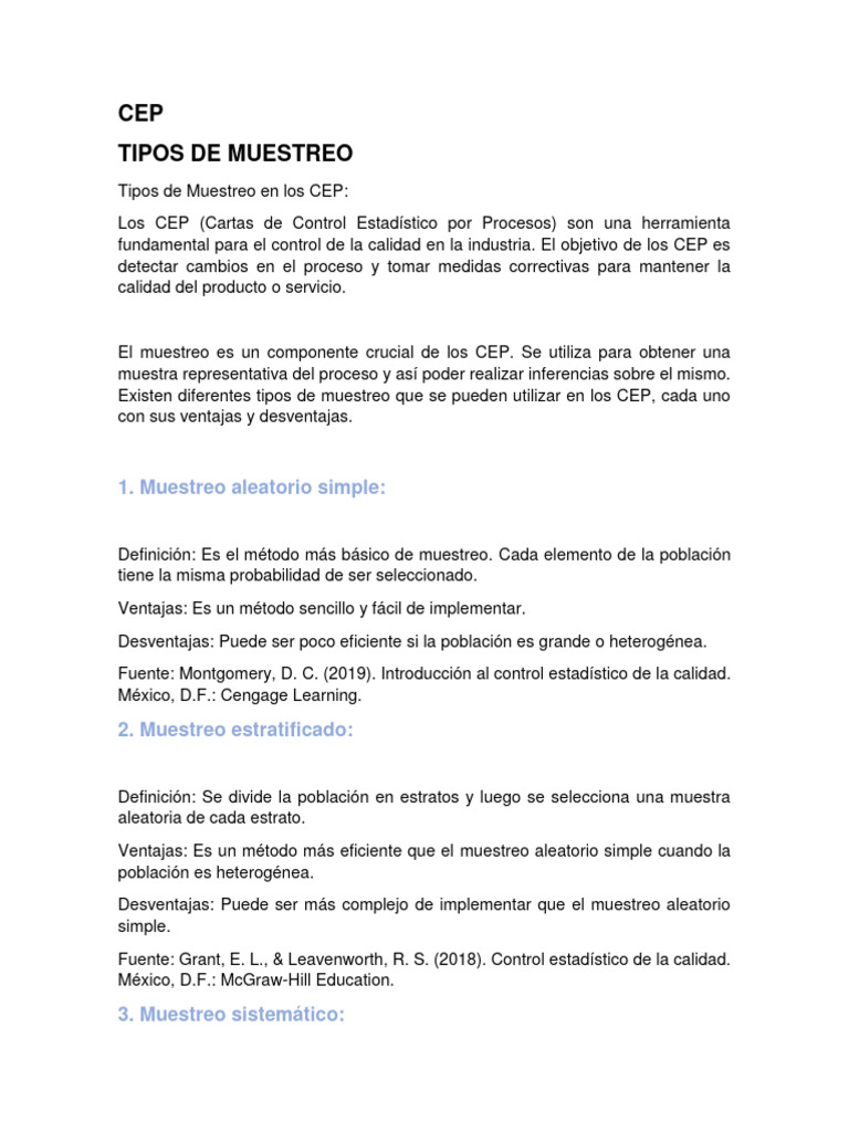 CEP Tipos de Muestreo. Mahia | PDF | Muestreo (Estadísticas) | Probabilidades y estadísticas