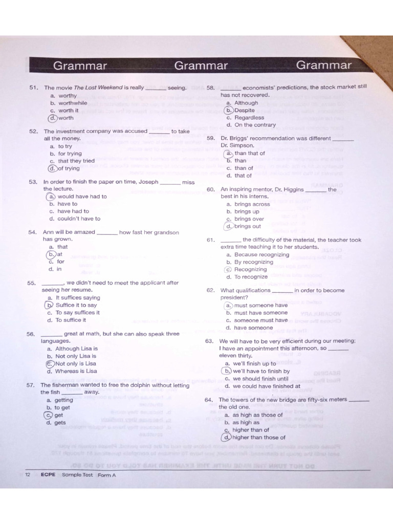 ECPE Grammar Part | PDF