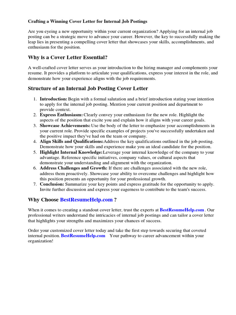 Example Cover Letter for Internal Job Posting | PDF | Résumé | Employment