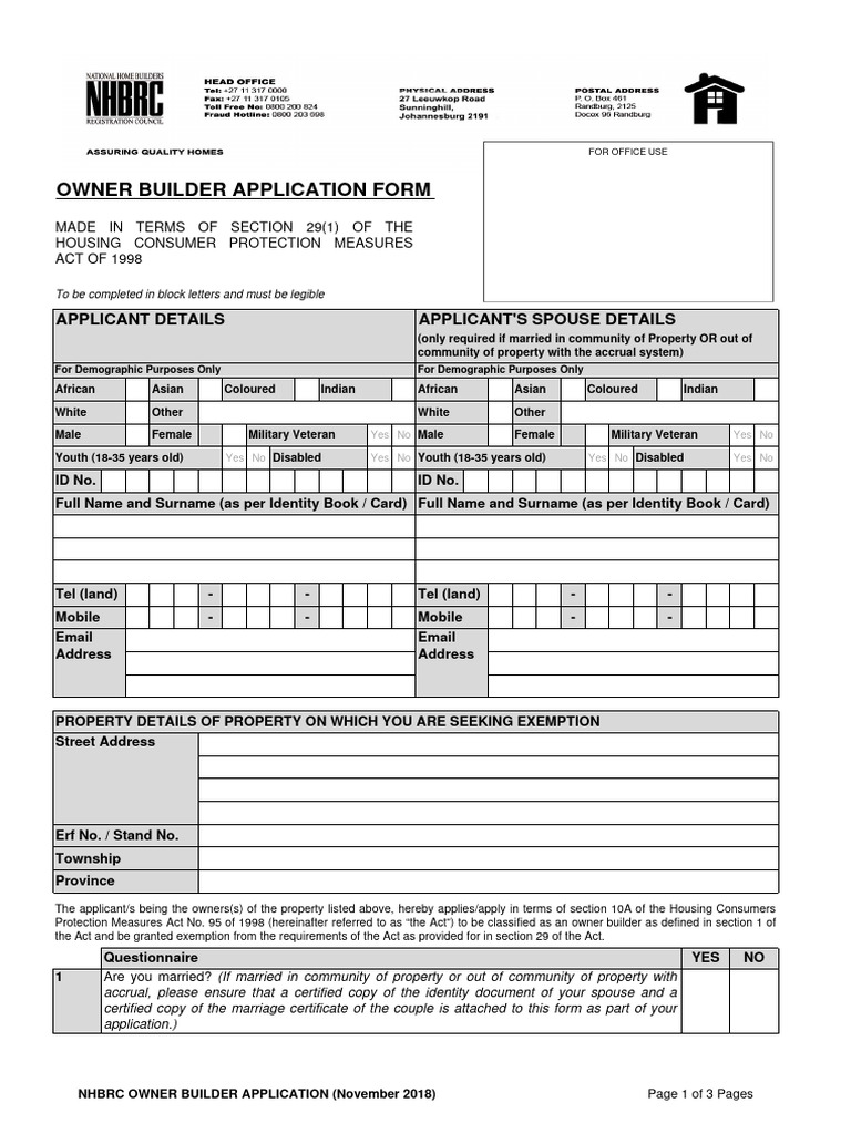 Owner Builder Application Form | PDF | Deed | Affidavit