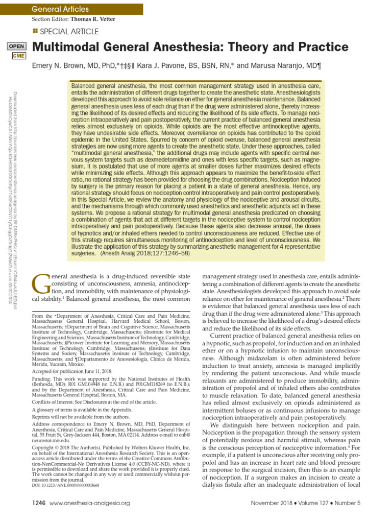 Multimodal General Anesthesia Theory and Practice | PDF | Anesthesia ...