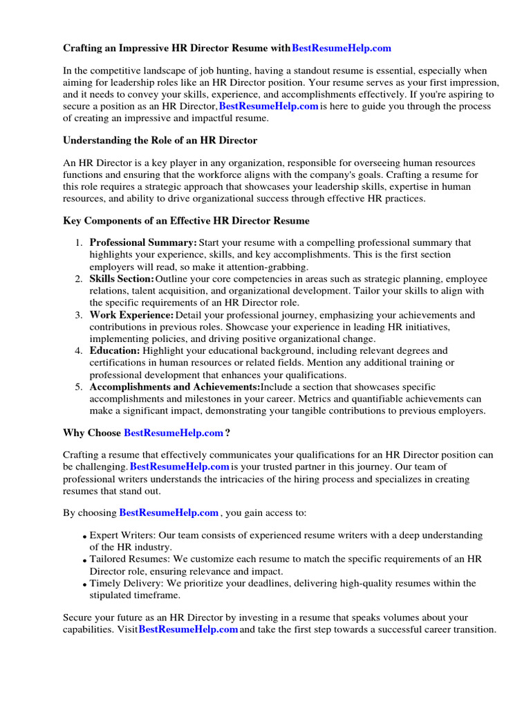 Hr Director Resume Sample | PDF | Human Resources | Human Resource ...