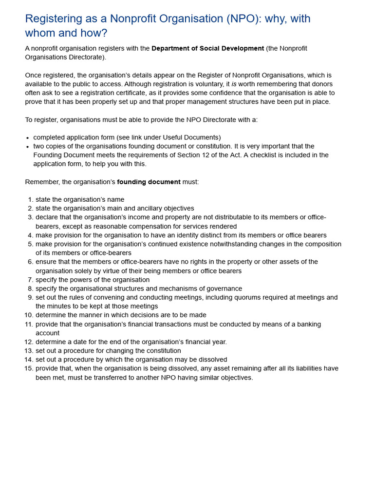 Registering As A Nonprofit Organisation (NPO) - Why, With Whom and How ...