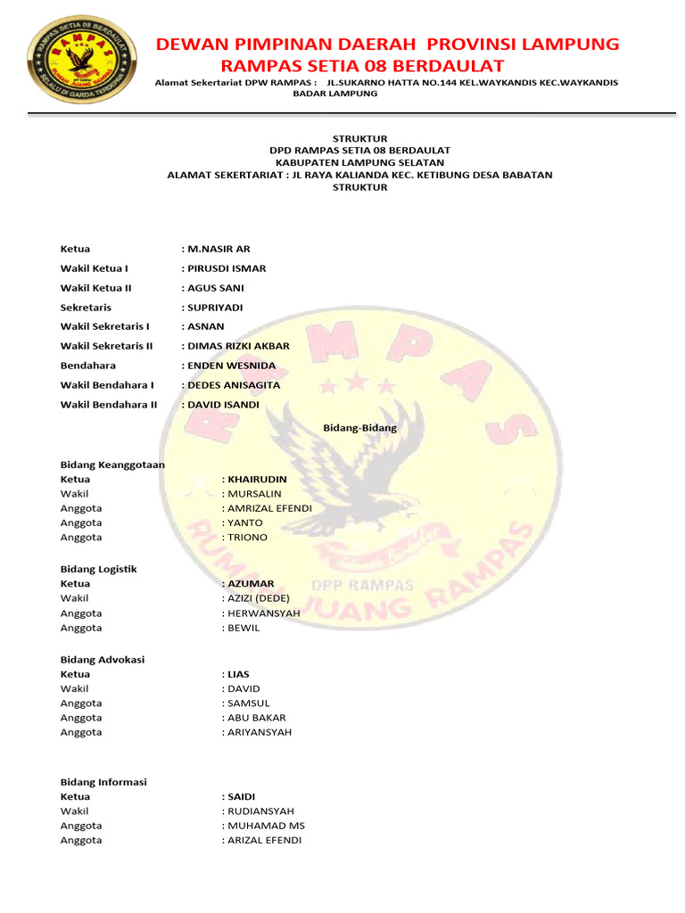 Struktur Rampas DPD Lampung Selatan Ok | PDF