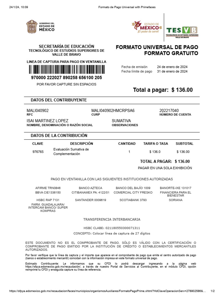 Formato de Pago Universal 1 | Descargar gratis PDF | Finanzas ... Formato de Pago Universal 1 | Descargar gratis PDF | Finanzas ...