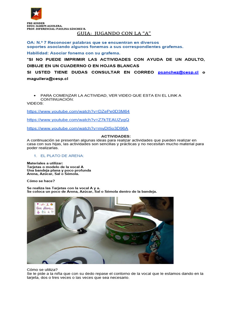 Actividades para aprender la vocal A | PDF