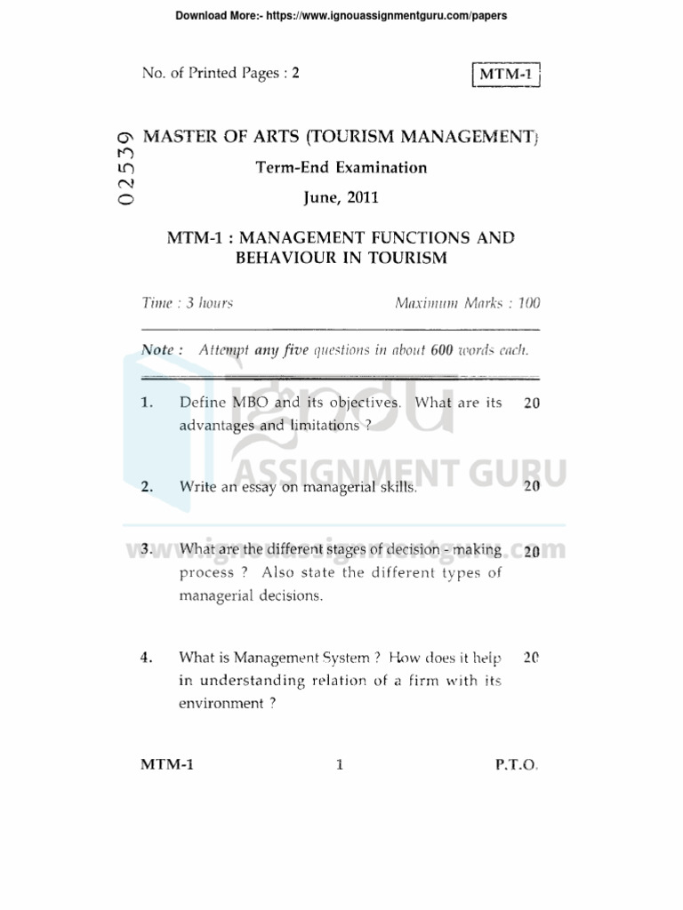 MTTM 001 Previous Year Question Papers by Ignouassignmentguru | PDF ...