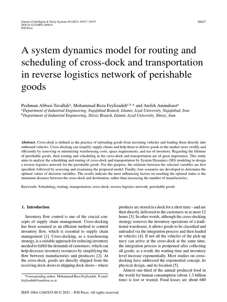 A System Dynamics Model For Routing and Scheduling of Cross-Dock and ...