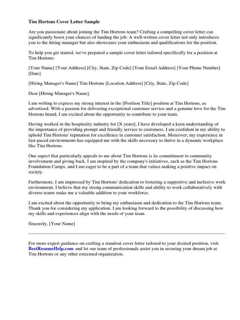 Tim Hortons Cover Letter Example | PDF | Expert