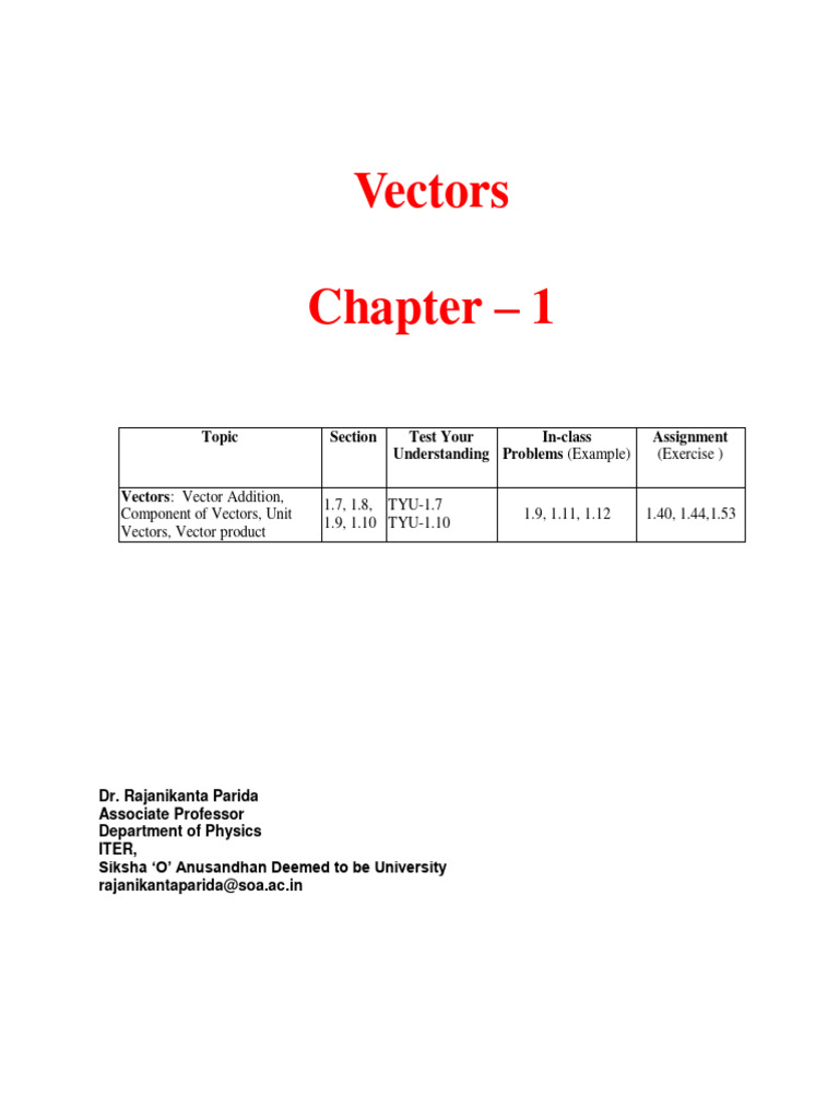 Chapter 1 Vectors R.K. Parida | PDF