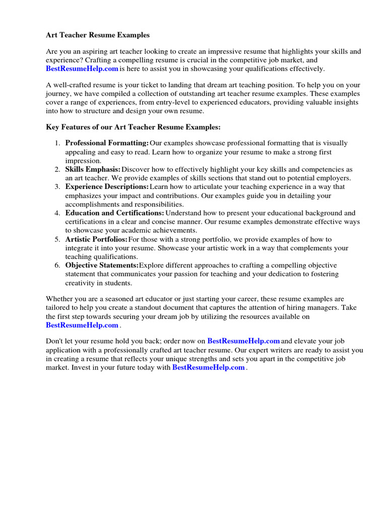 Art Teacher Resume Guide | PDF | Résumé | Teachers