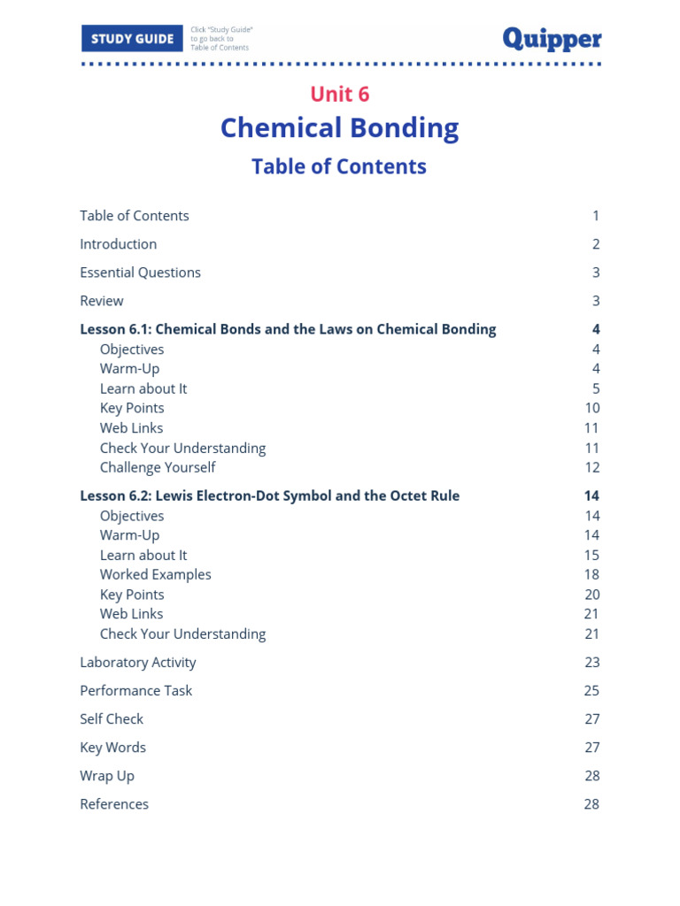 Unit 6 Chemical Bonding Study Guide | PDF | Science & Mathematics