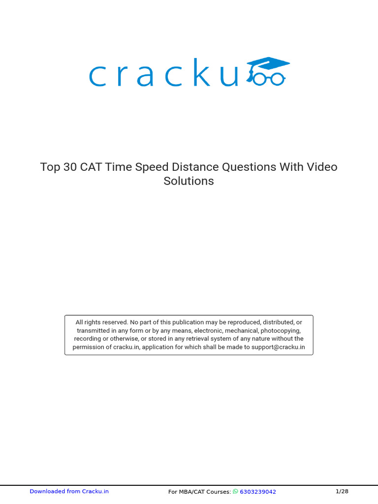 Top 30 CAT Time Speed Distance Questions With Video Solutions | PDF