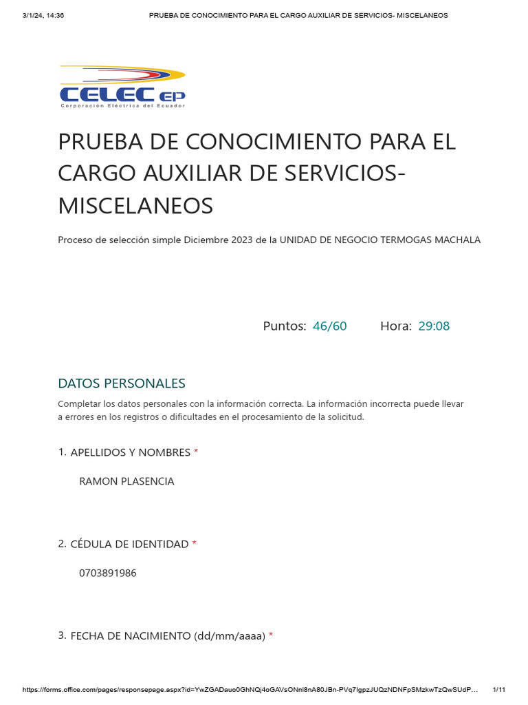 Prueba de Conocimiento para El Cargo Auxiliar de Servicios - Miscelaneos | PDF | Business | Riesgo