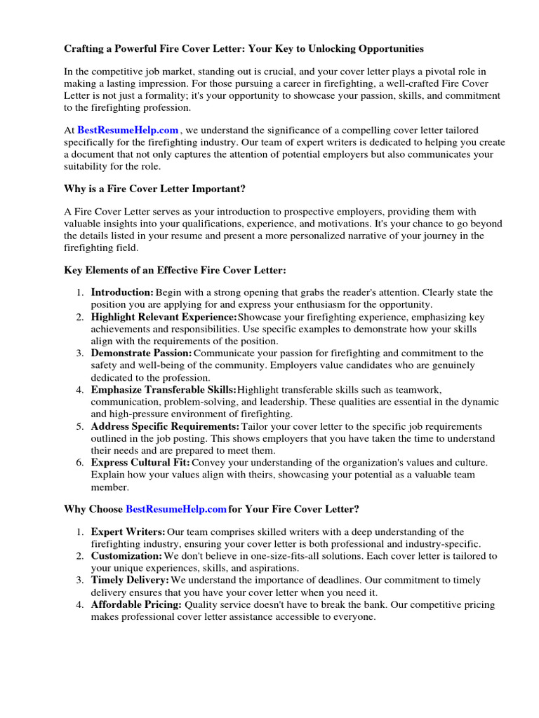 Fire Cover Letter | PDF | Résumé | Firefighter