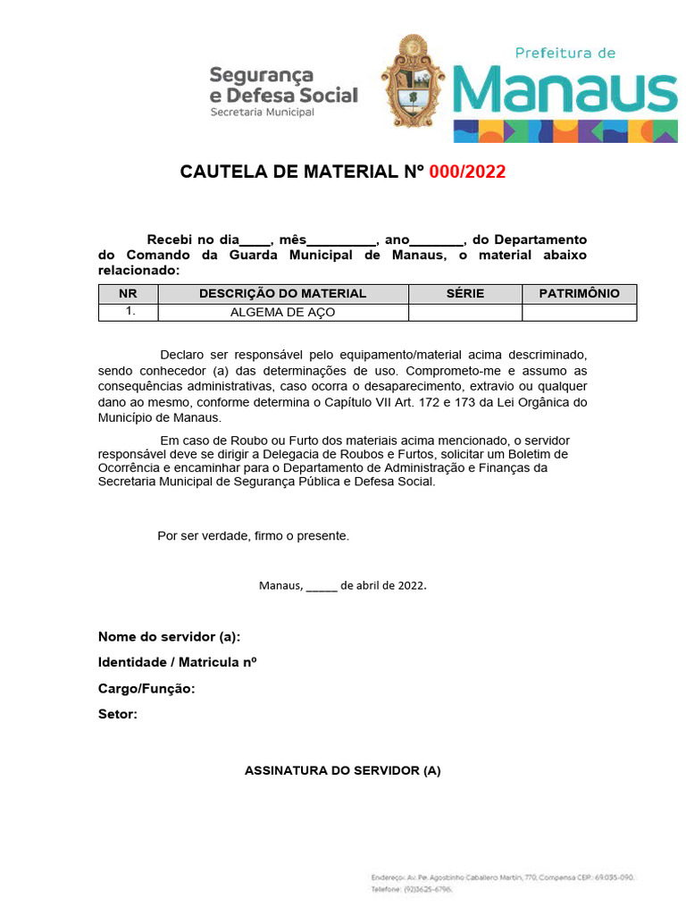 Cautela de Material | PDF