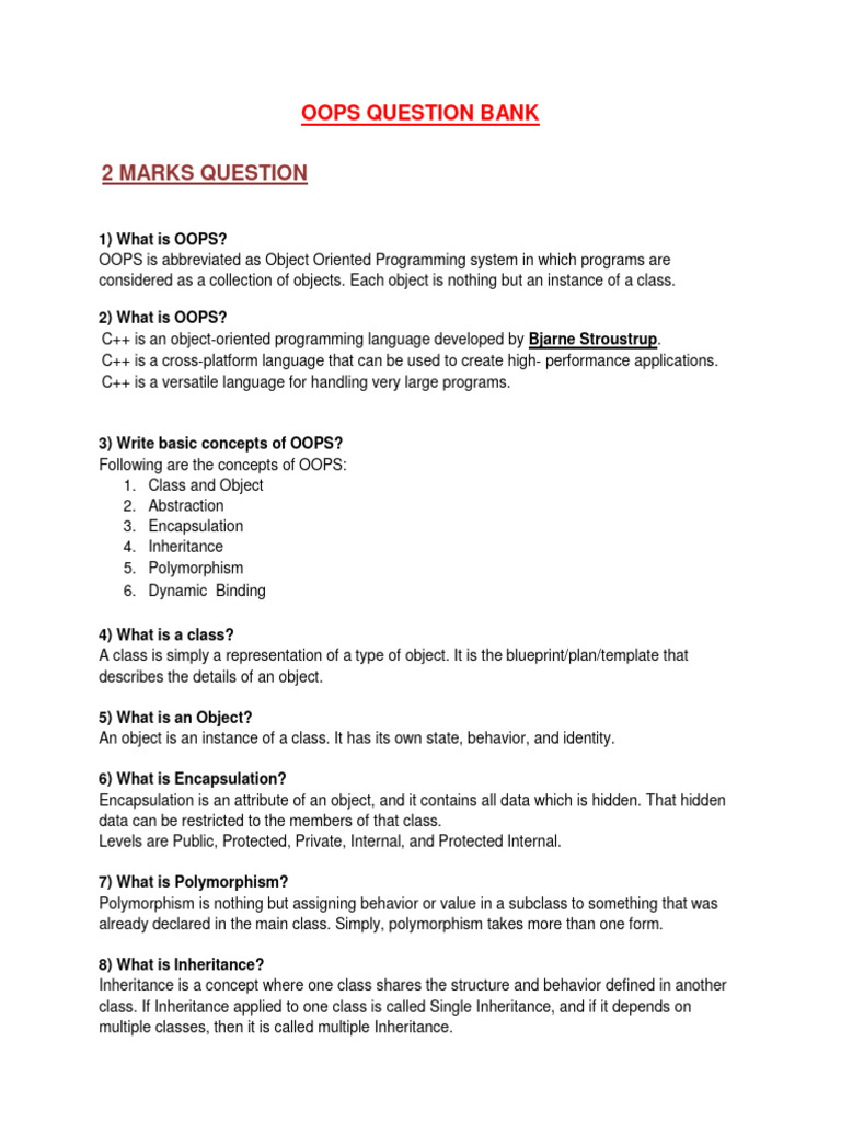 OOPS_QUESTION_BANK | PDF | Method (Computer Programming) | Object Oriented Programming
